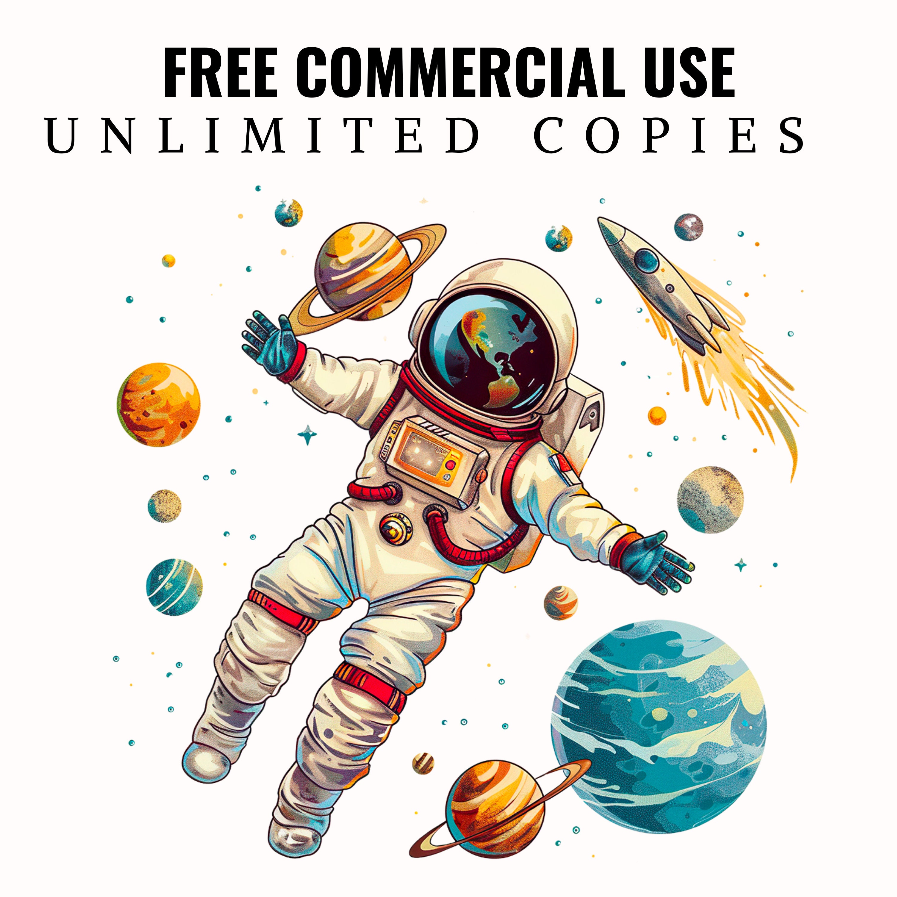 Cute Space Rockets Clip Art, Watercolor Planet Journey Illustrations ...