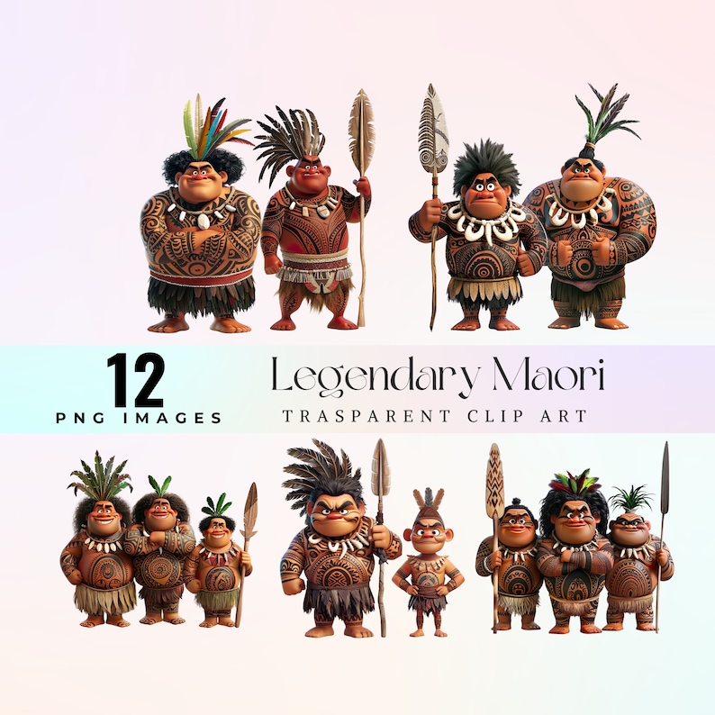 Legendary Maori Clip Art, Watercolor Joyful Tattooed Warriors ...