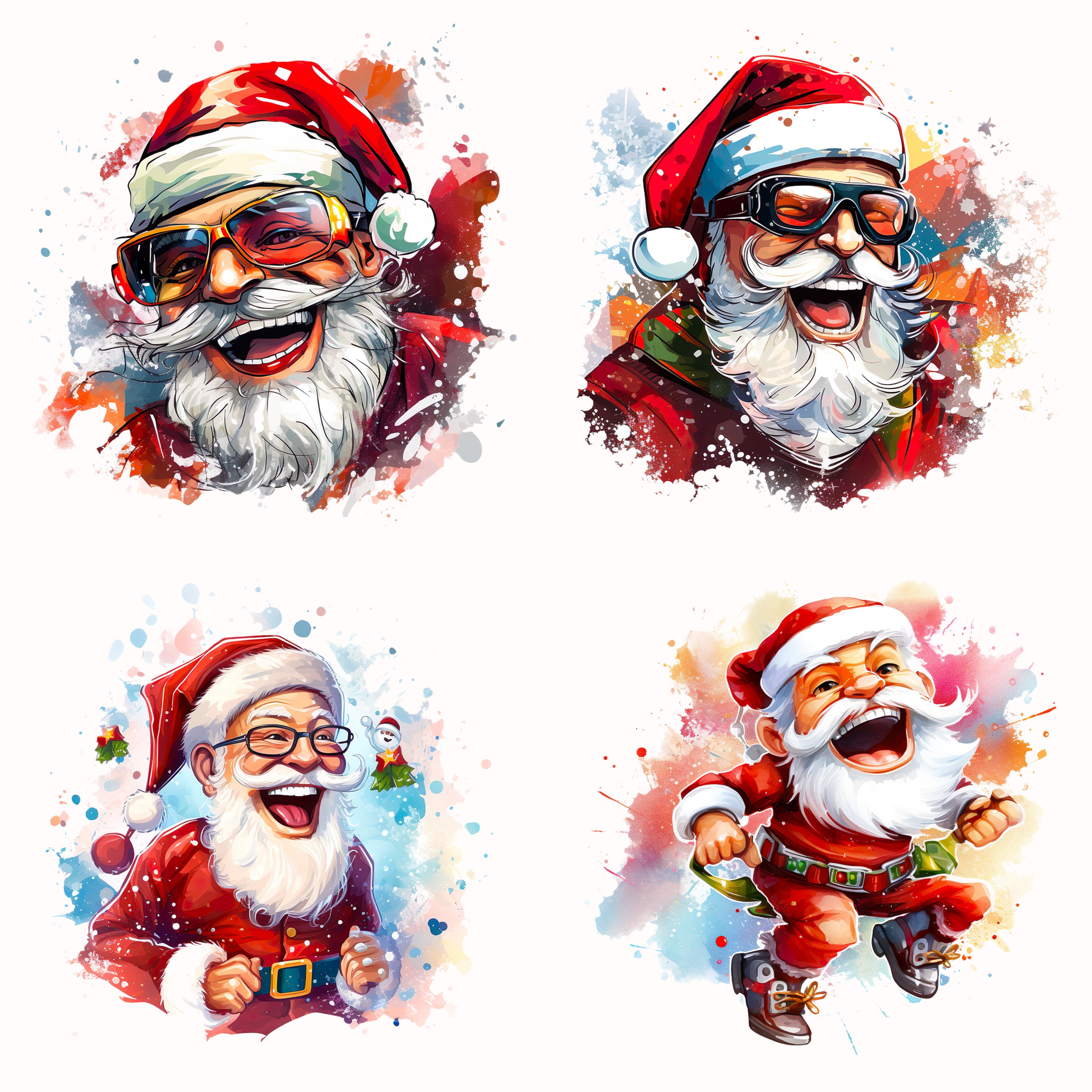 Funny Santa Claus Clip Art, Watercolor White Christmas Character, Happy ...