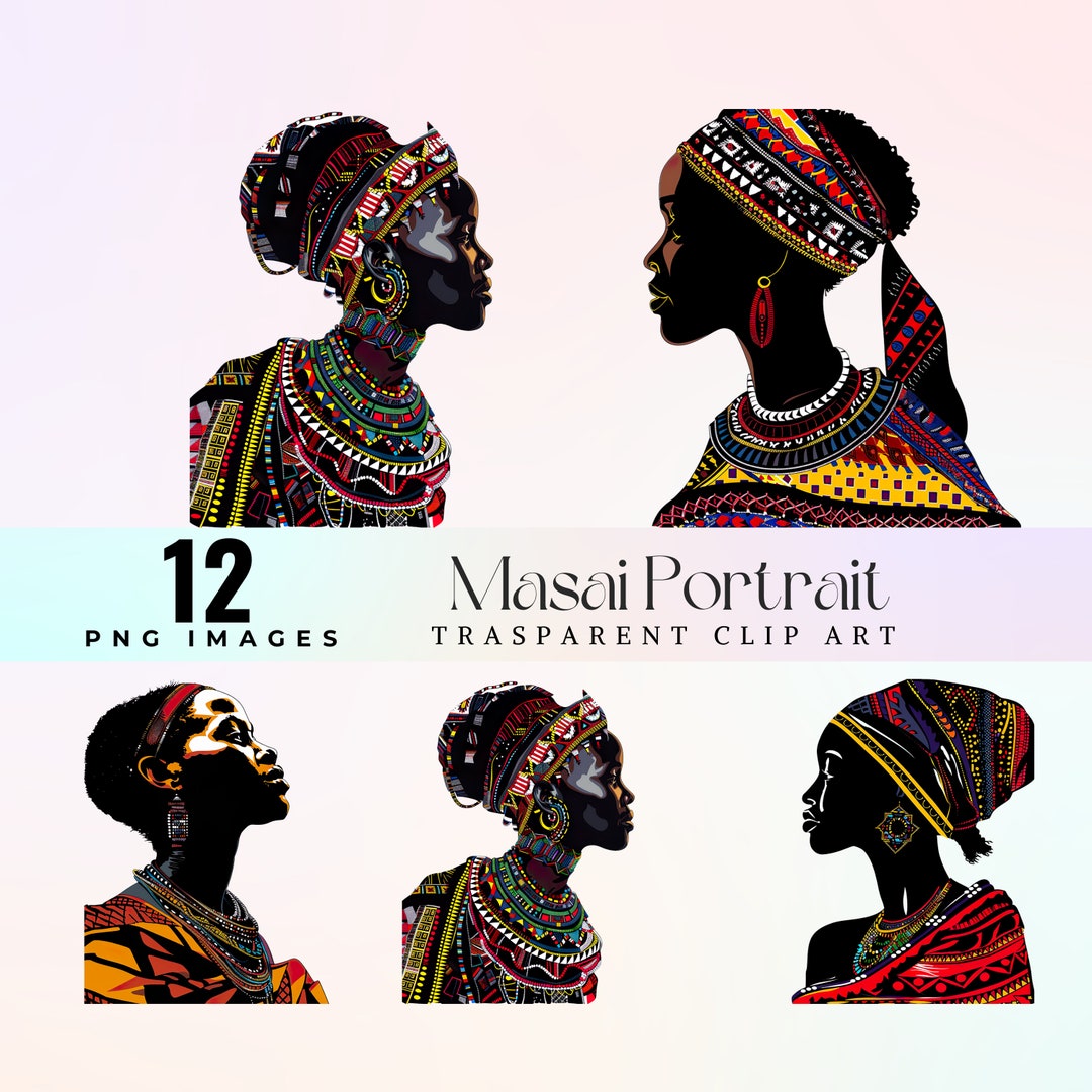 Cute Masai Lady Portrait Clip Art, Watercolor Lovely Masai Face ...