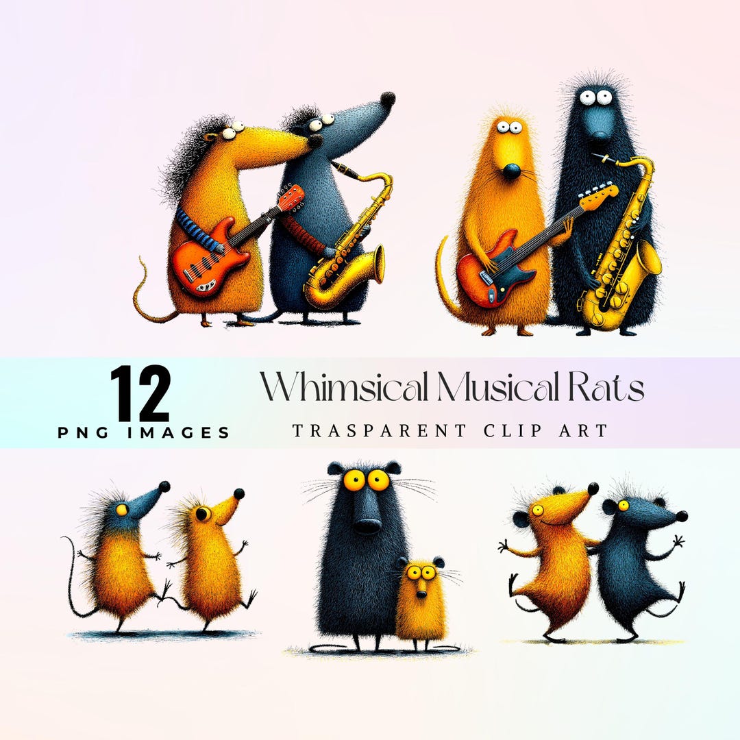 Whimsical Musical Rats Clipart, Funny Cartoon Mice for Journaling ...
