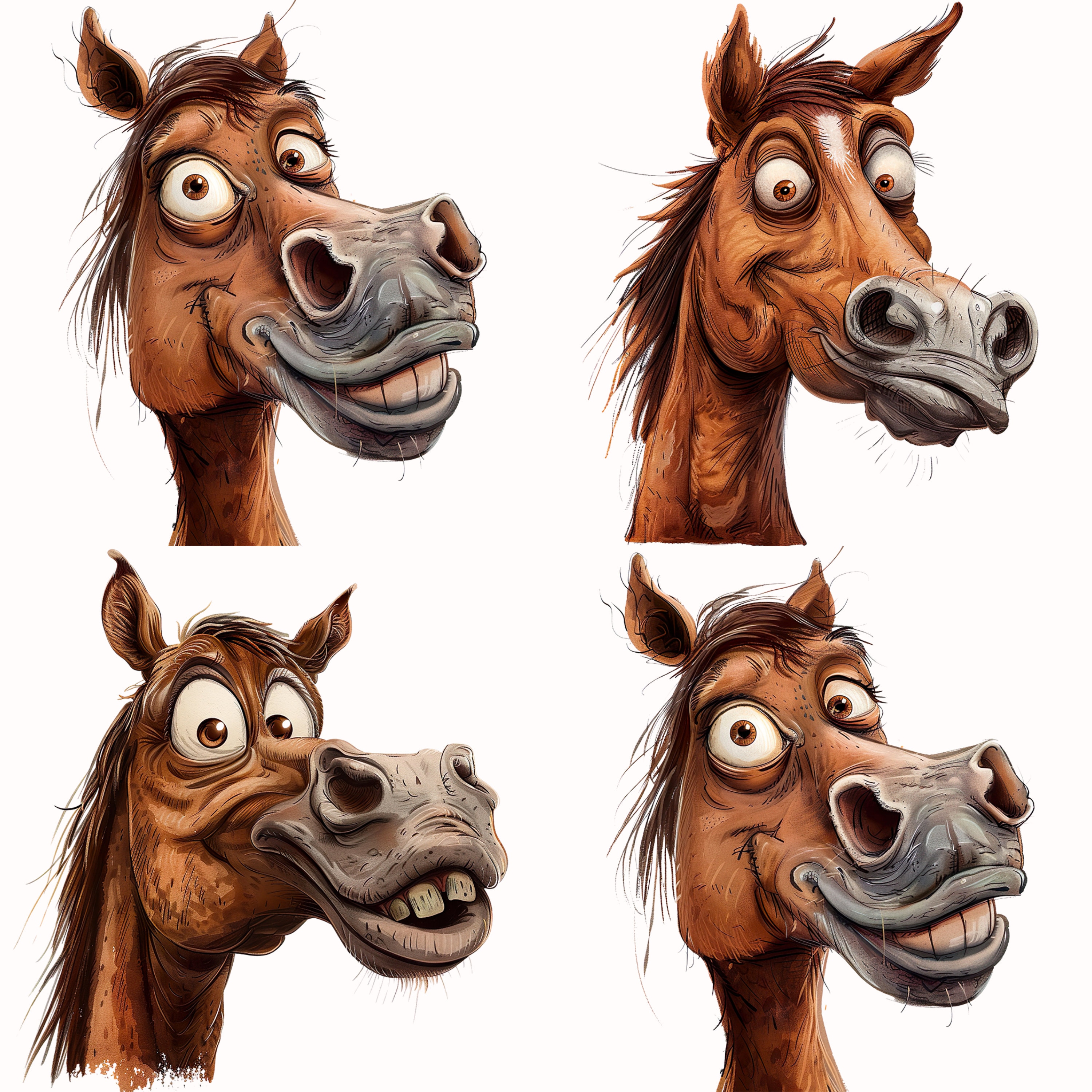 Quirky Horse Clip Art ,watercolor Laughing Horse Face Illustration PNG ...