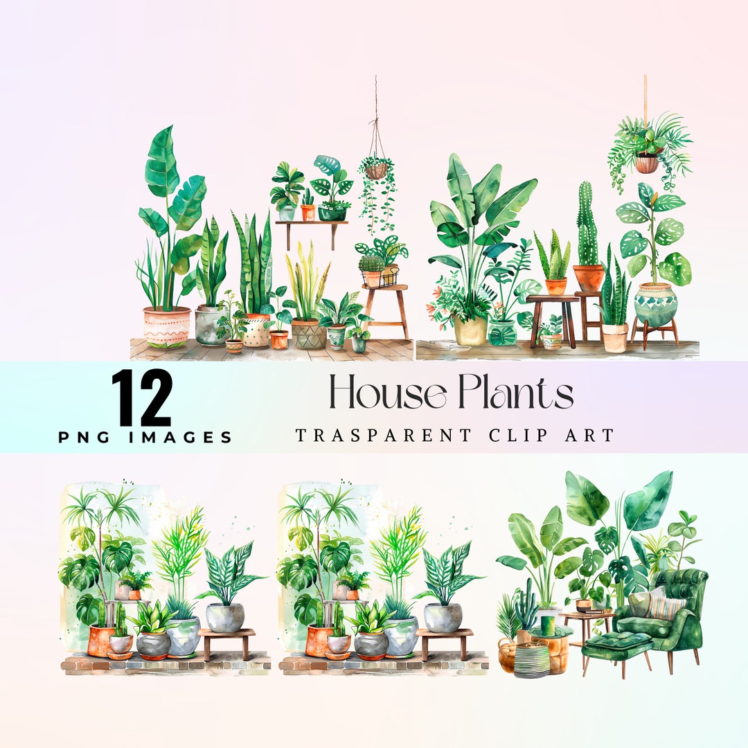 Cute Spring House Plants Clip Art, Watercolor Graceful Indoor Home ...