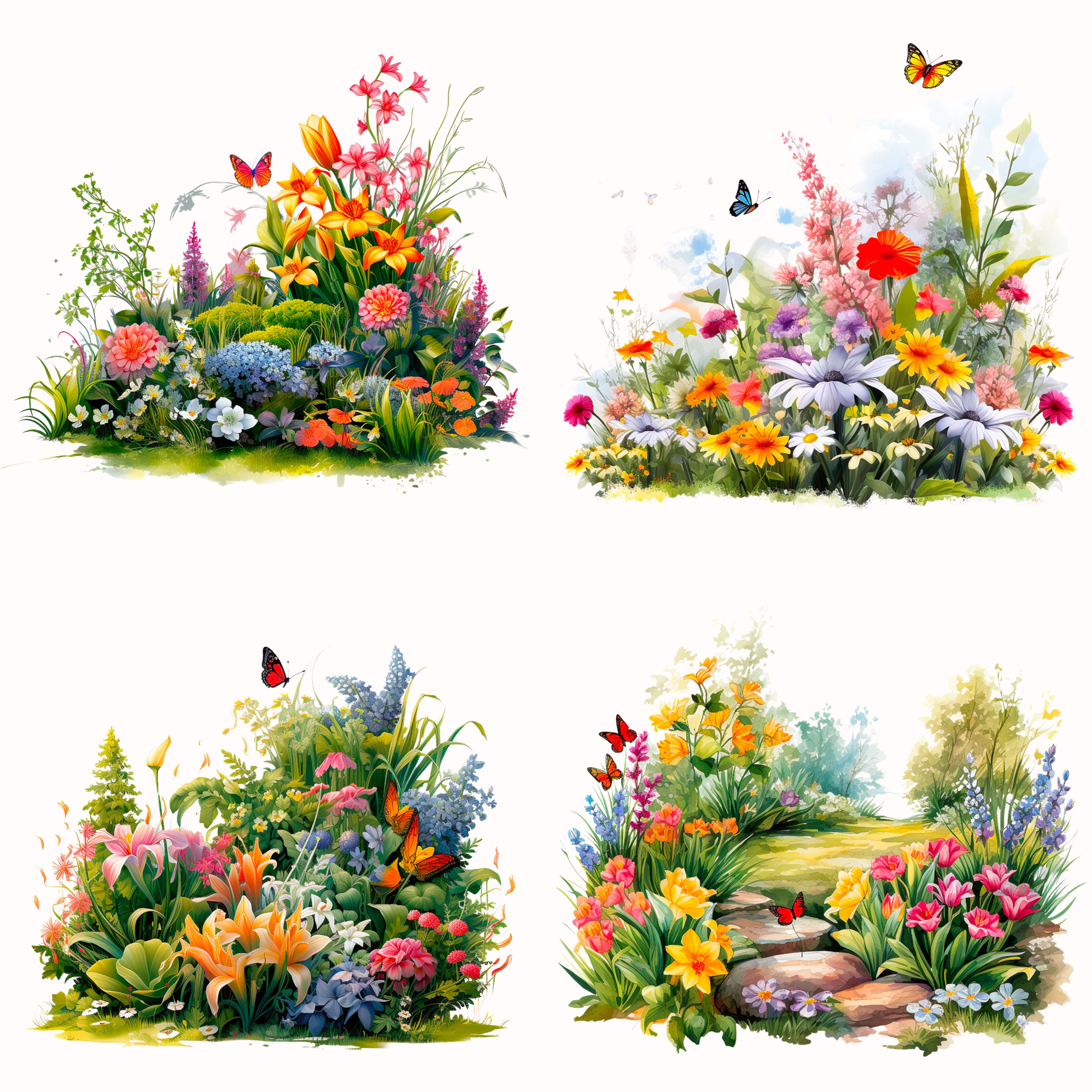 Joyful Spring Garden Clip Art, Watercolor Magic Meadow Mood ...