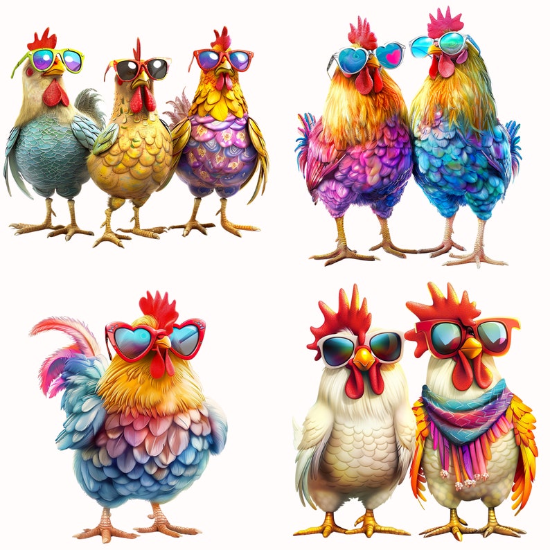 Funny Chickens Clip Art, Watercolor Hilarious Hens Illustration PNG ...