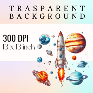 Cute Space Rockets Clip Art, Watercolor Planet Journey Illustrations ...