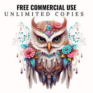 Cute Boho Owl Clip Art, Watercolor Owls and Flowers Illustration PNG ...