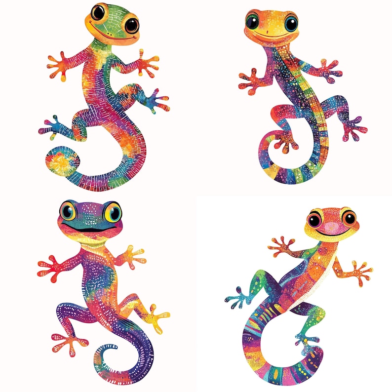 Whimsical Gecko Clip Art: Colorful Lizard PNG (digital Download) - Etsy