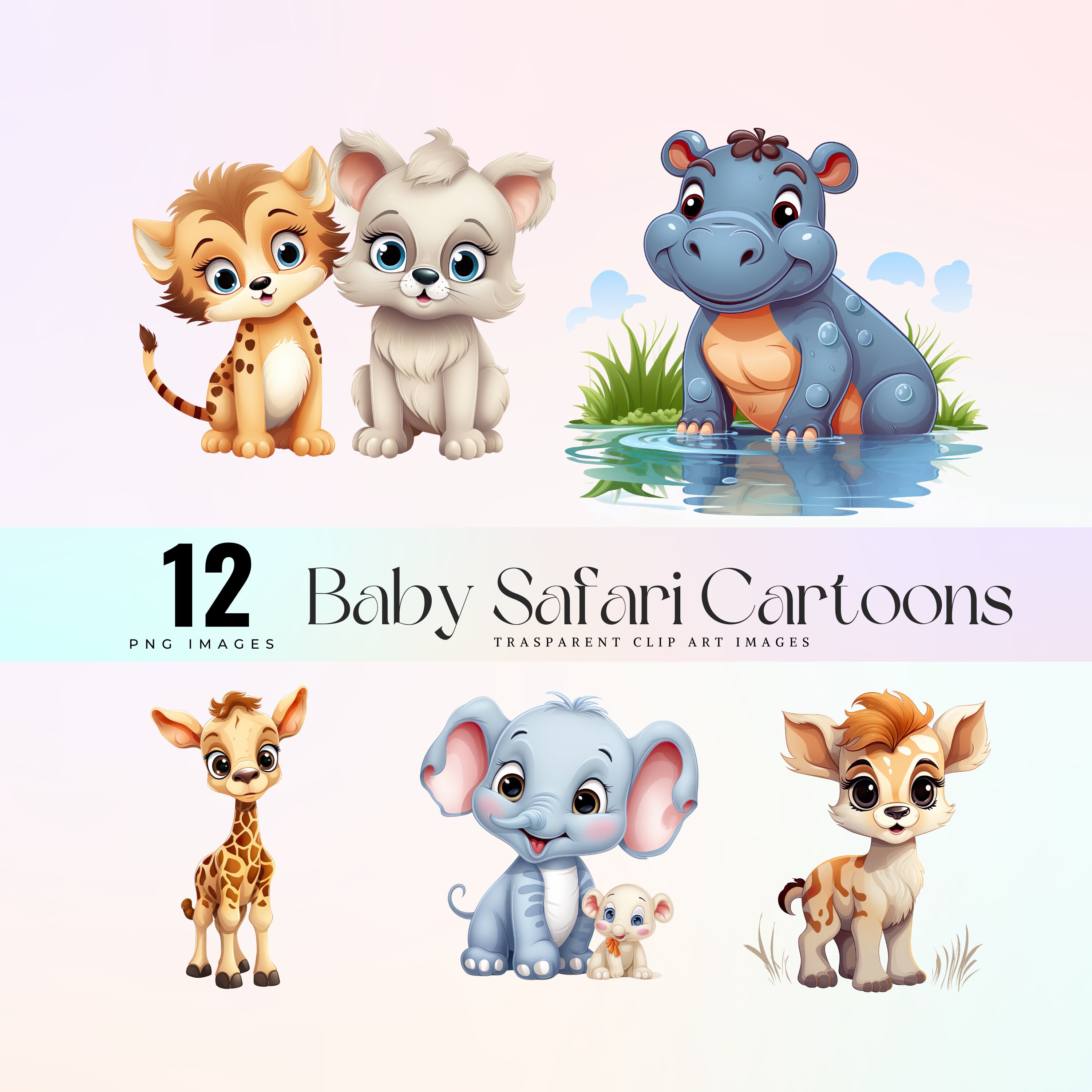 Cute Baby Safari Animals Clip Art Jungle Cartoon - Etsy