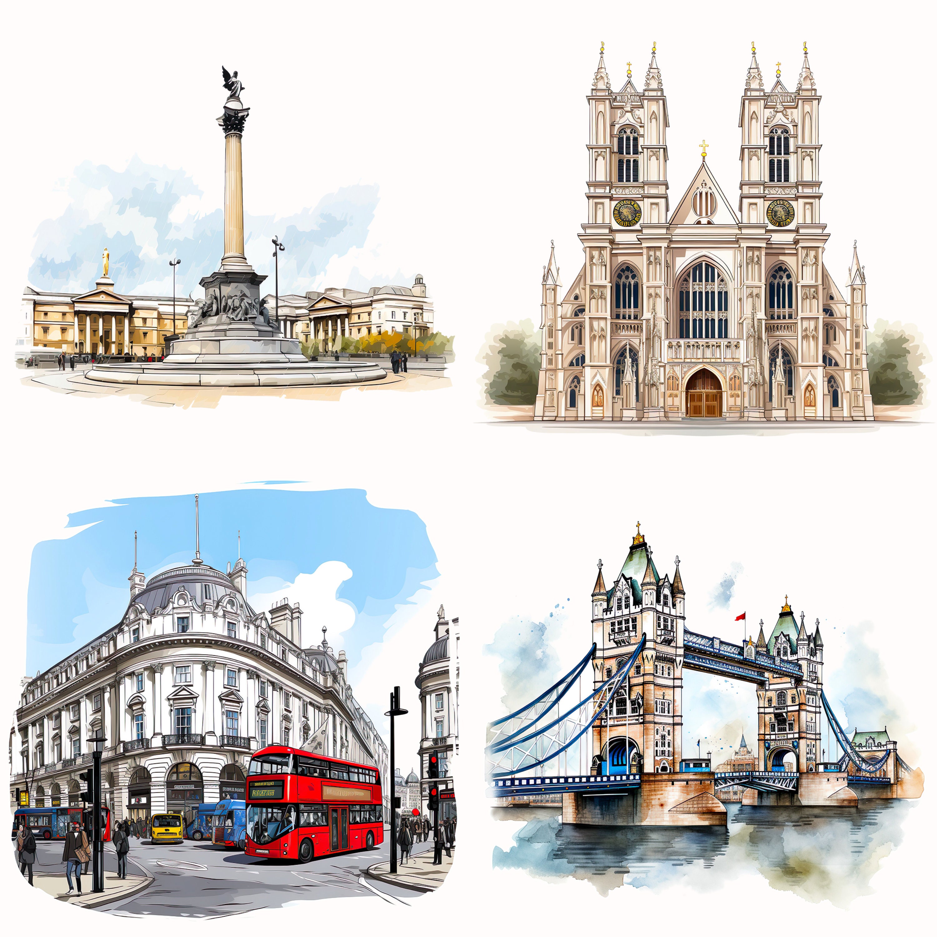 London City Clip Art, Watercolor Main Monuments of London Images PNG ...