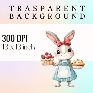 Cute Whimsical Bunny Baker Clip Art, Funny Pastry Rabbit Illustration ...