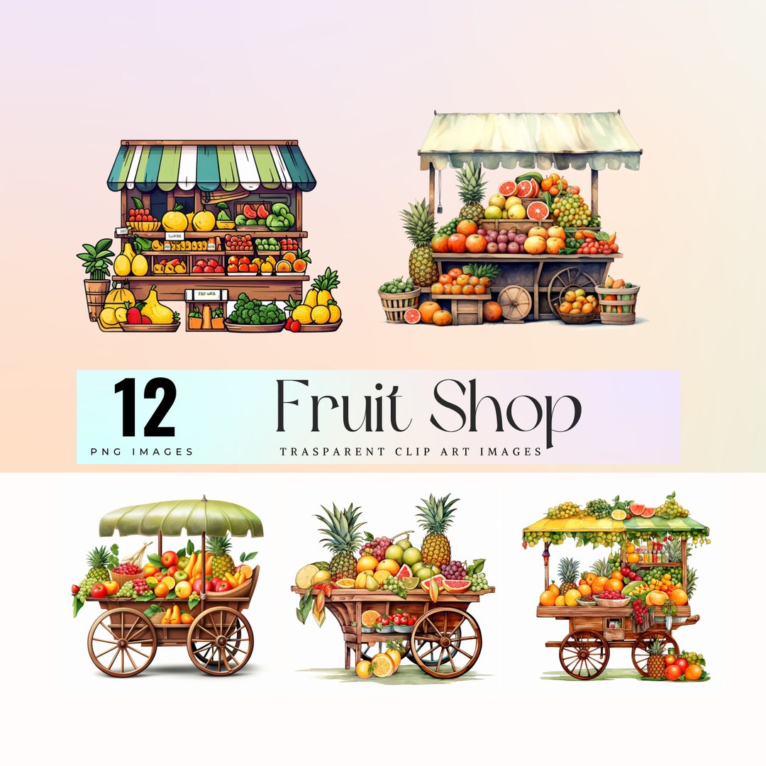 Fruit Shop Clip Art Summer Fruit Watercolor Fruit Cart Clipart - Etsy
