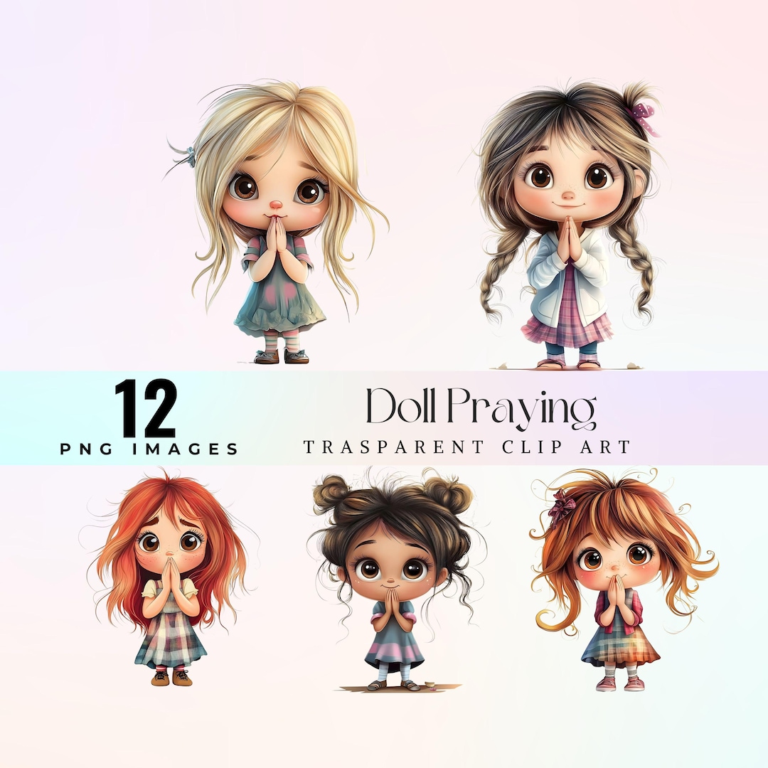 Cute Chibi Praying Girl Clip Art, Sweet Kawaii Doll Prayer Illustration ...