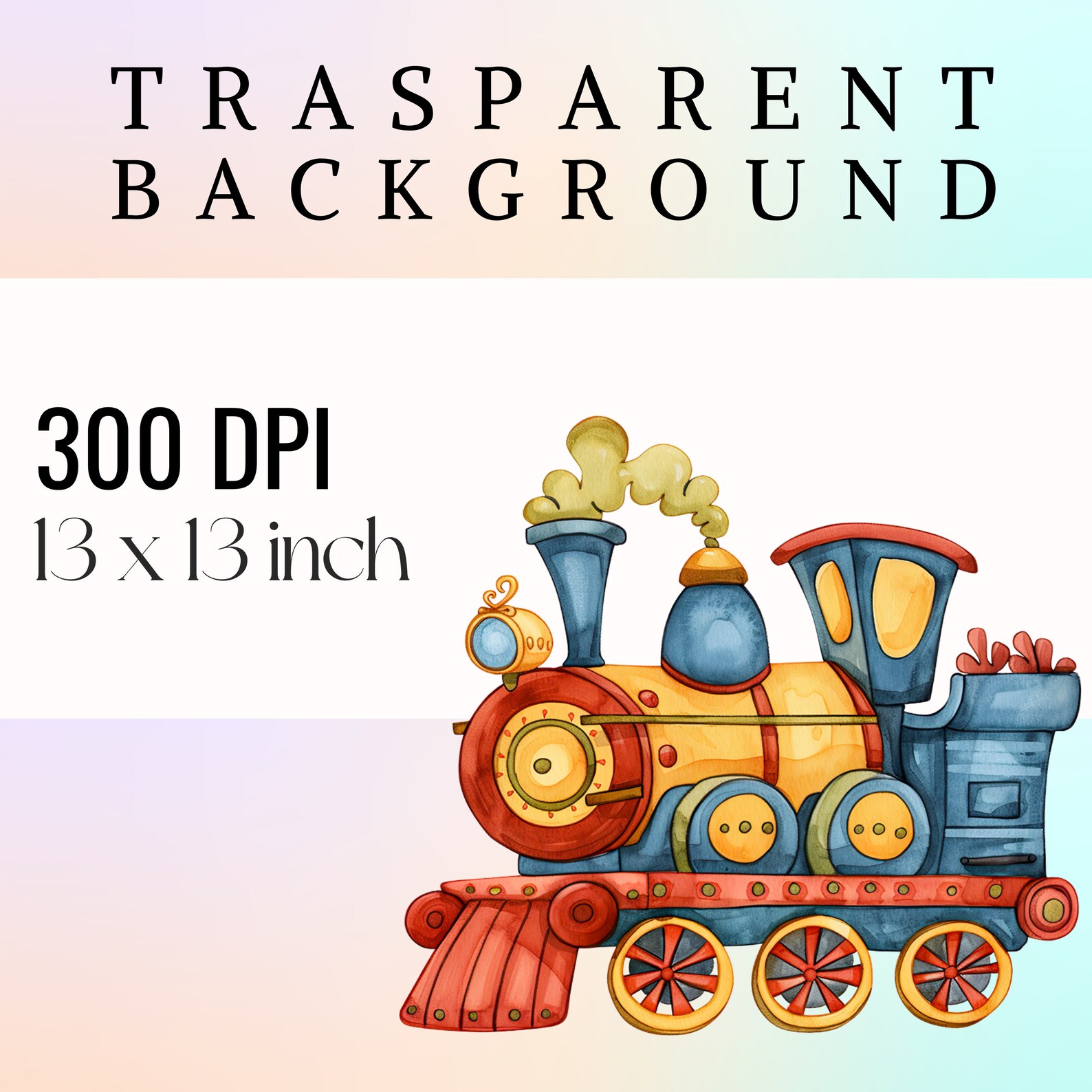 Whimsical Train Clip Art, Watercolor Quirky Locomotive Illustration PNG ...