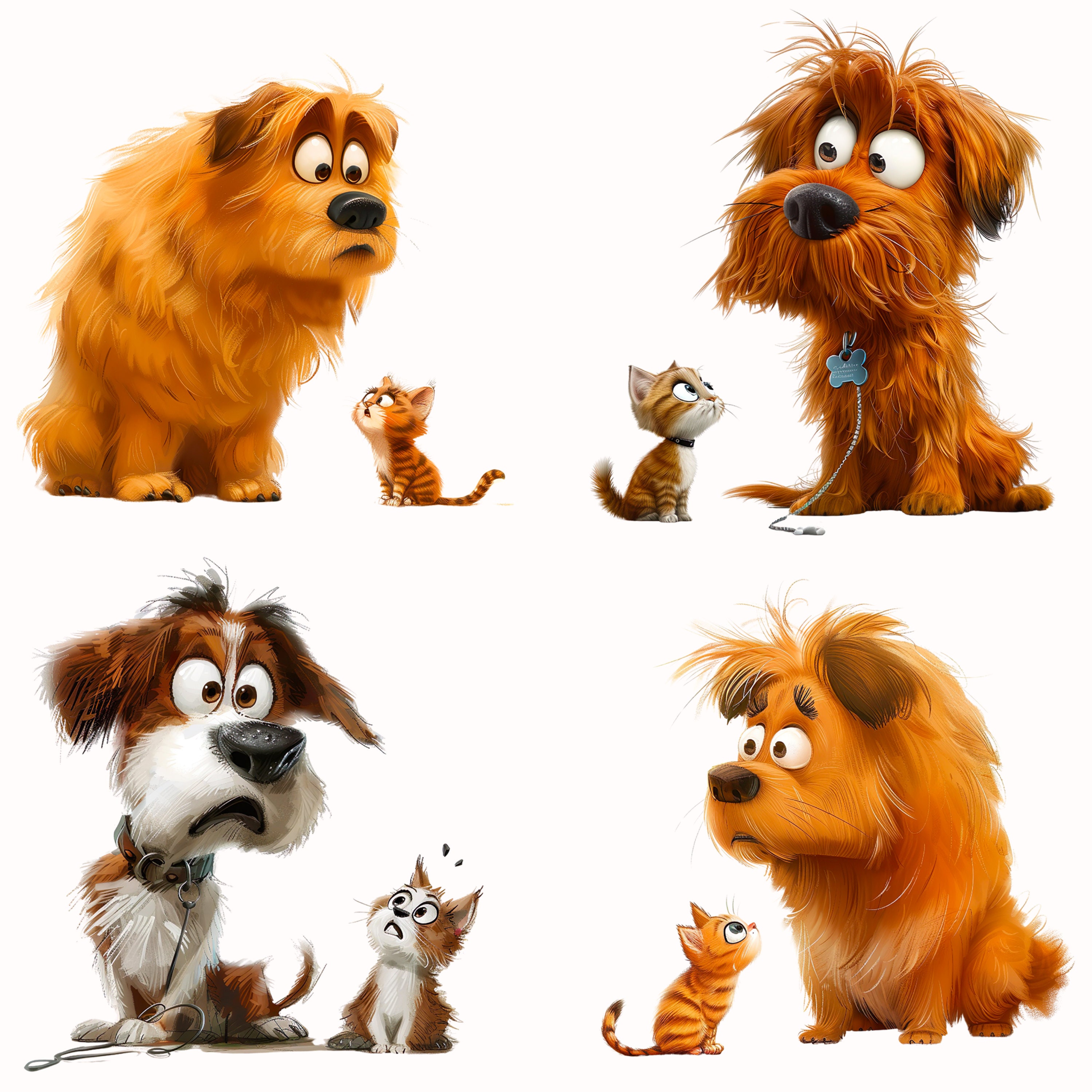 Funny Anxious Pet Clip Art, Watercolor Big Dog Scared by a Small Cat ...