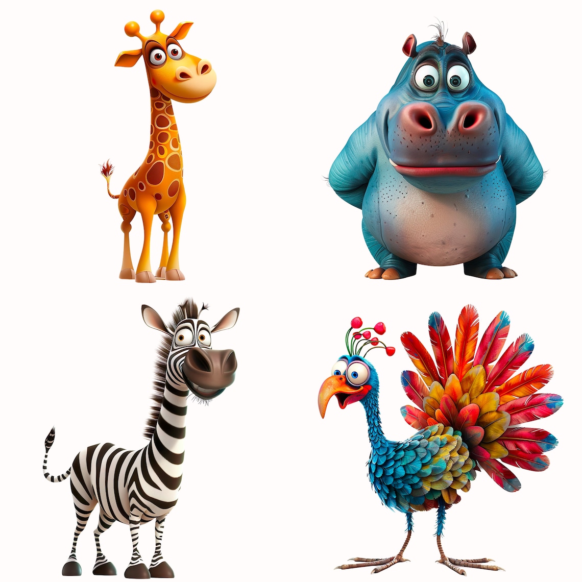Watercolor African Animals Clip Art: Whimsical Safari PNG (digital ...