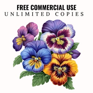 Watercolor Pansy Bouquet Clip Art: Viola Flower PNG (digital Download ...