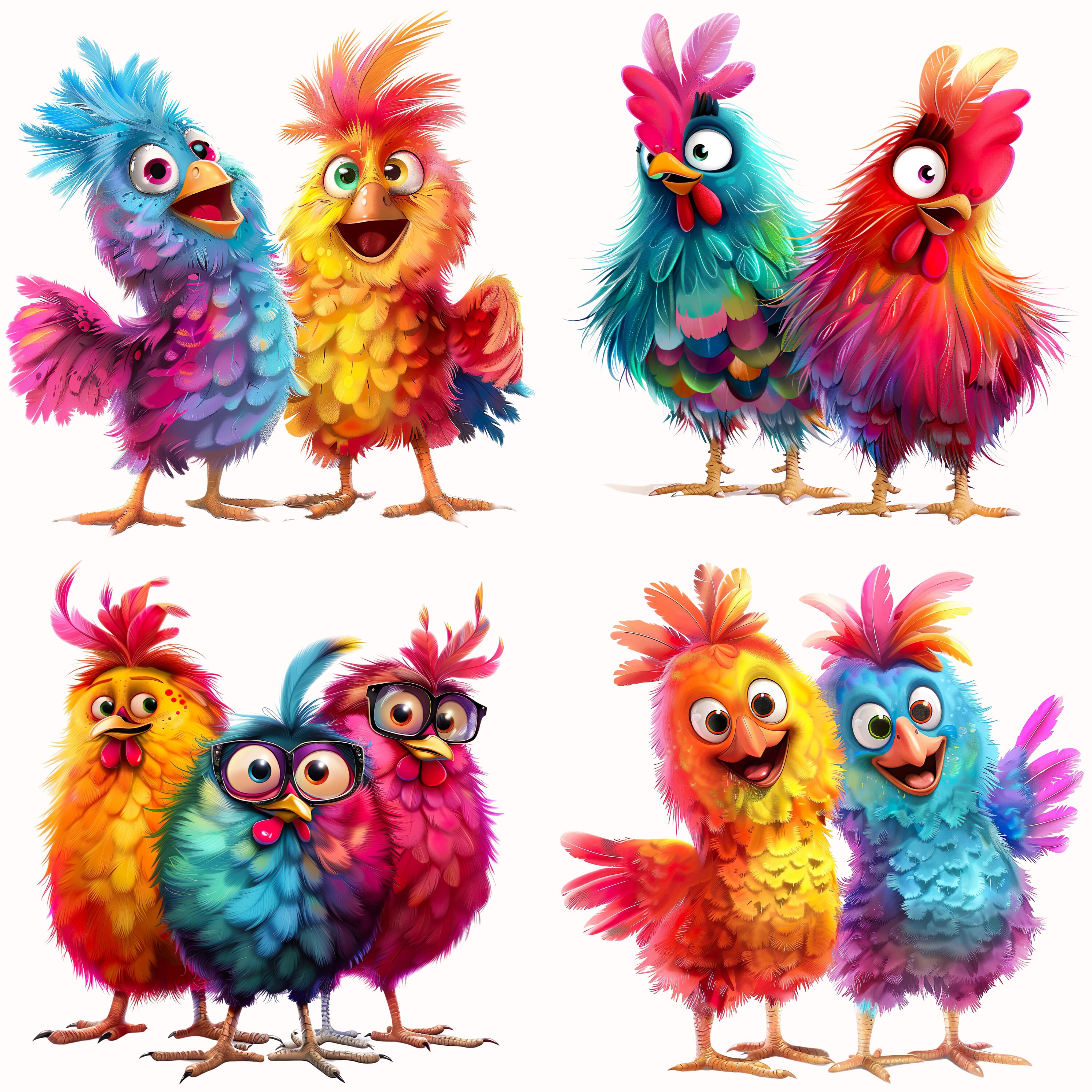 Funny Roosters Clip Art, Watercolor Hilarious Cocks Illustration PNG, Eccentric Cartoon Roosting ...