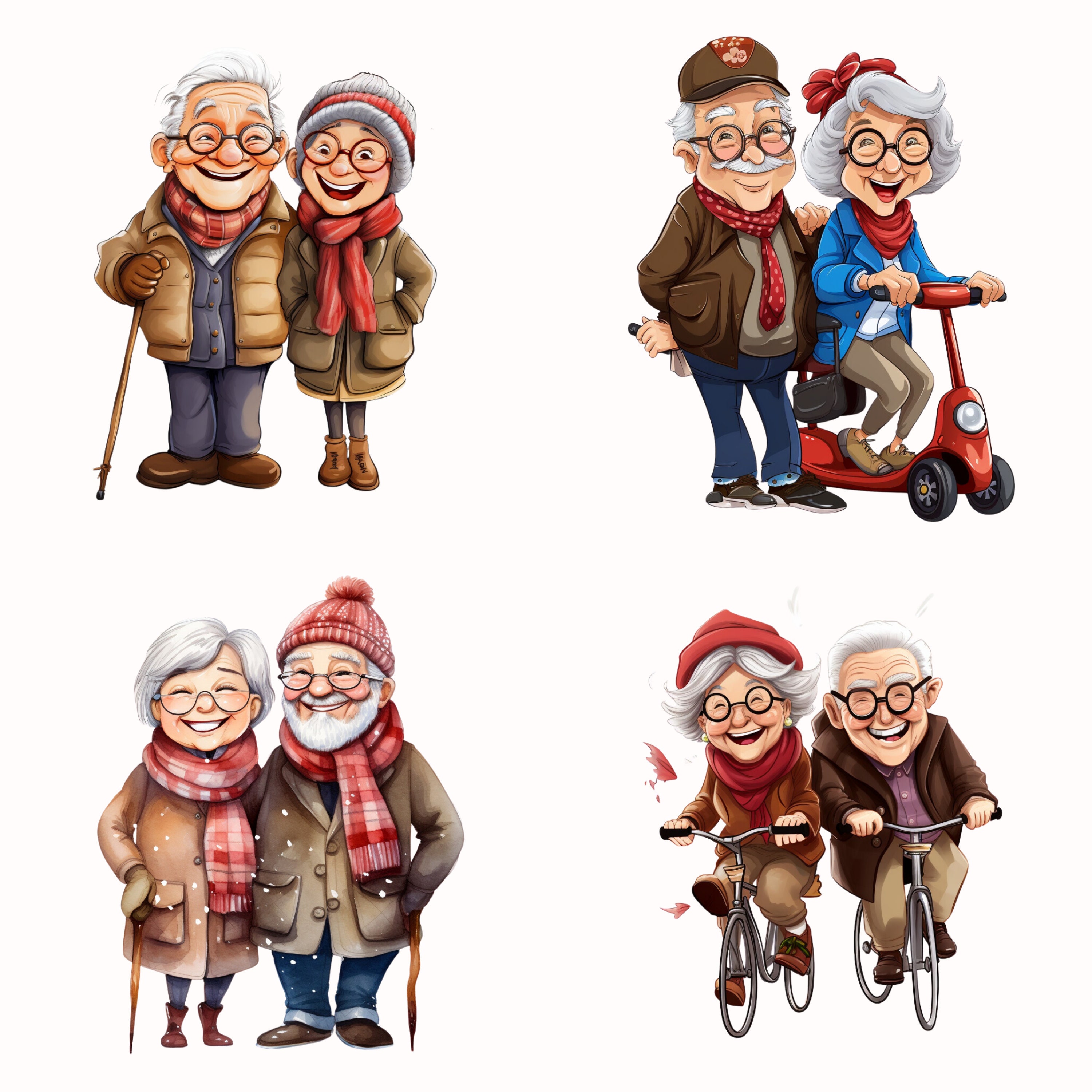 Cheerful Elderly Couple Clip Art, Watercolor Funny Old Couple ...