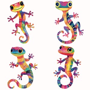 Whimsical Gecko Clip Art, Amusing Colorful Salamander Illustration Png ...