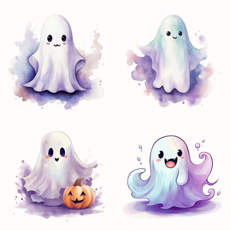 Halloween Cute Ghost Clip Art Watercolor Design PNG Cute Ghost - Etsy