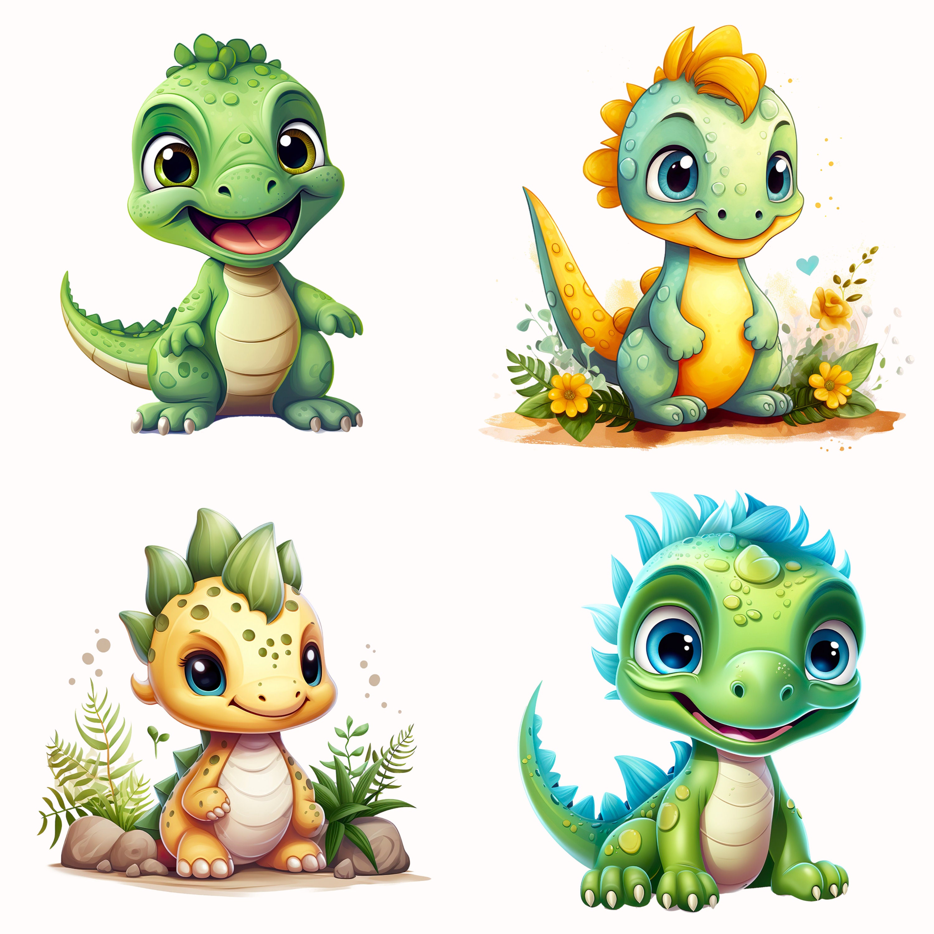 Cute Baby Dinosaur Cartoon Clip Art Sweet Dino Baby Cartoon - Etsy