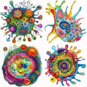 Whimsical Animal Cells Clip Art, Watercolor Fancy Microorganisms ...