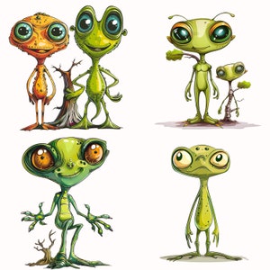 Funny Aliens Clip Art, Watercolor Comical Extraterrestrials ...