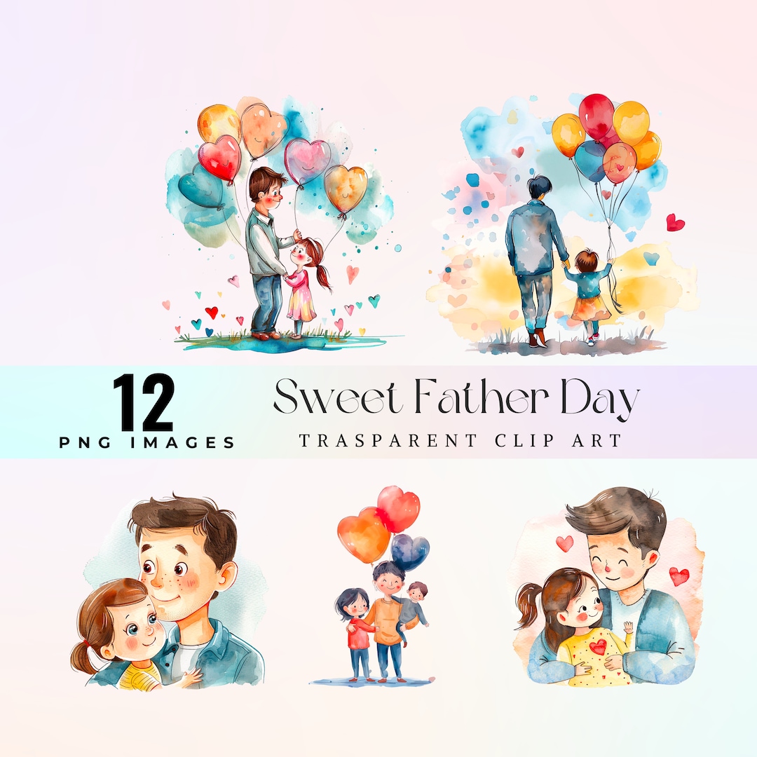 Cute Sweet Father Day Clip Art, Watercolor Lovely Daddy Cuteness ...