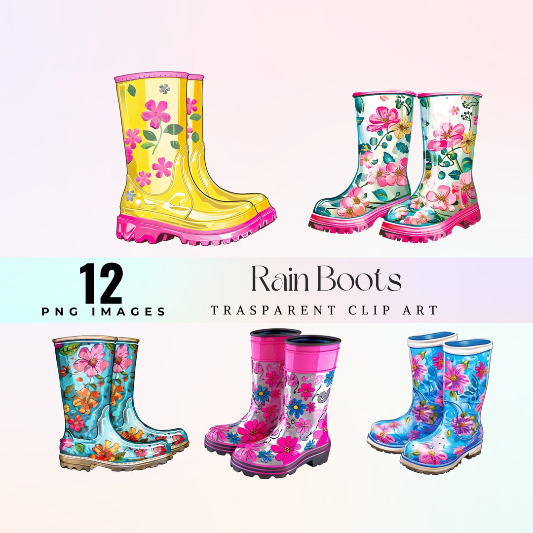 Cute Floral Rain Boots Clip Art, Watercolor Playful Rubber Boots ...