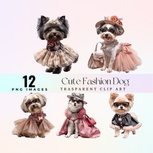 Adorable Fashion Dog Clip Art, Watercolor Sweet Female Pup Illustration ...