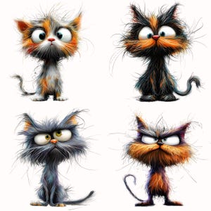 Whimsical Cats Clip Art, Quirky Pussycat Illustration PNG, Silly ...