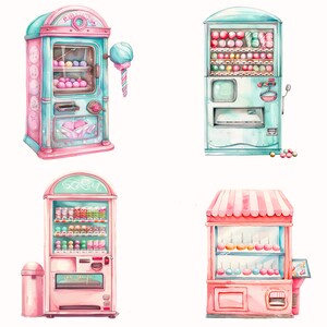 Cute Candy Machine Clip Art, Watercolor Pastel Sweet Snack Illustration ...