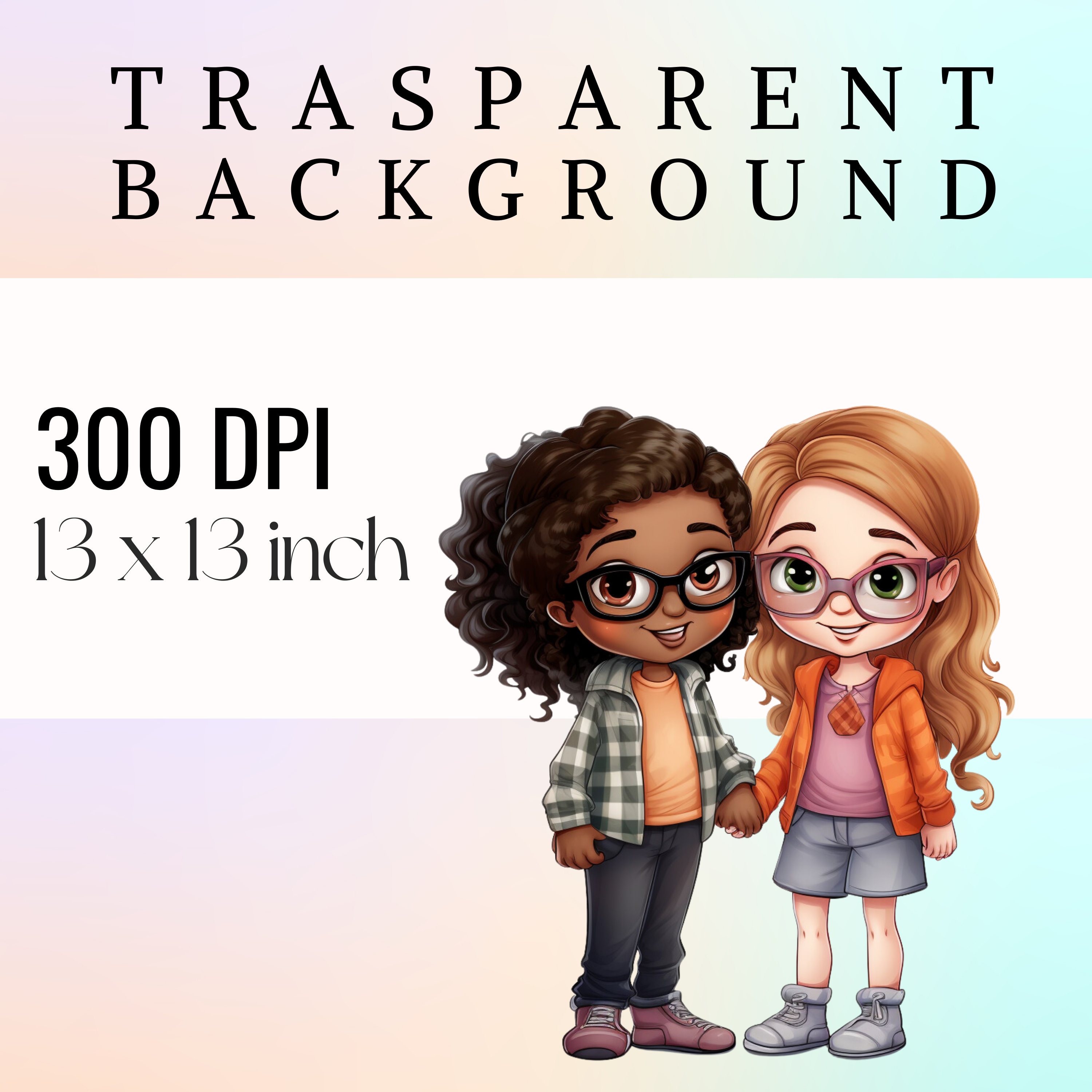 Cute Besties Clip Art, Happy Cartoon Best Friends Illustration PNG ...