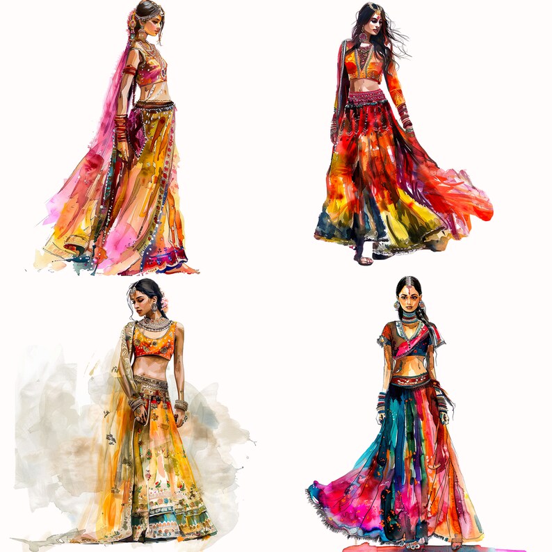 Cute Indian Fashion Lady Clip Art, Watercolor Lovely Ethnic Beauty ...