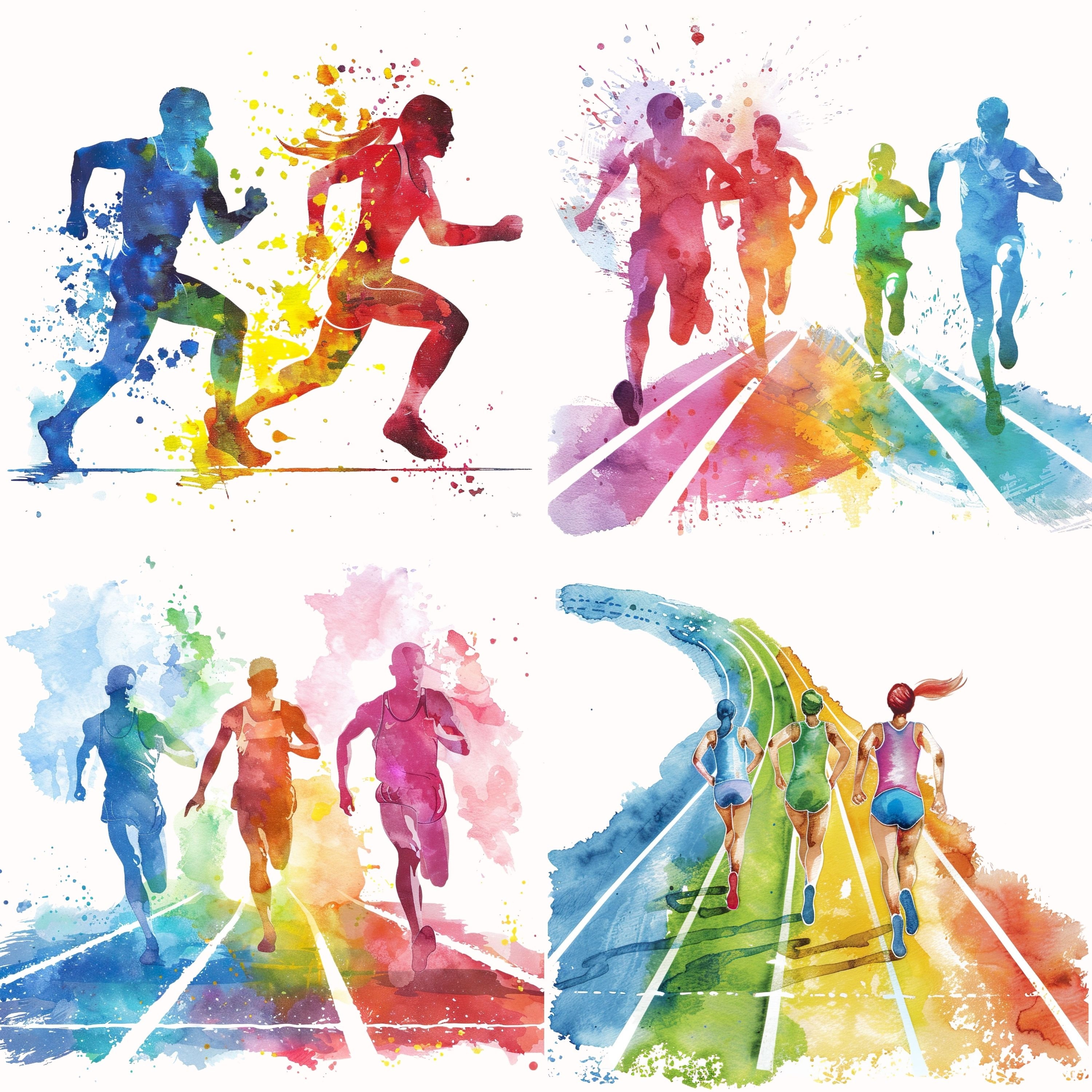 Watercolor Track and Field Clip Art: Running Athletes PNG (digital ...