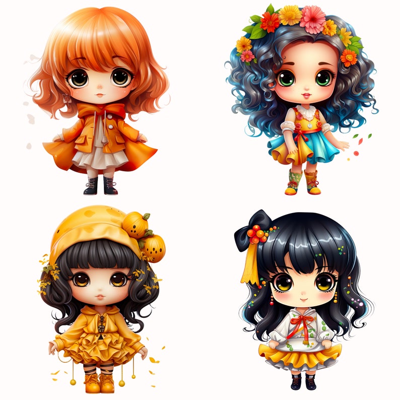 Cute Chibi Dolls Clipart, Sweet Tiny Toons Illustration PNG, Adorable ...