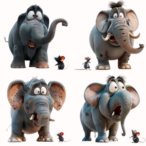 Funny Scared Elephant Vs Mouse Clip Art, Watercolor Puffy Elephant ...