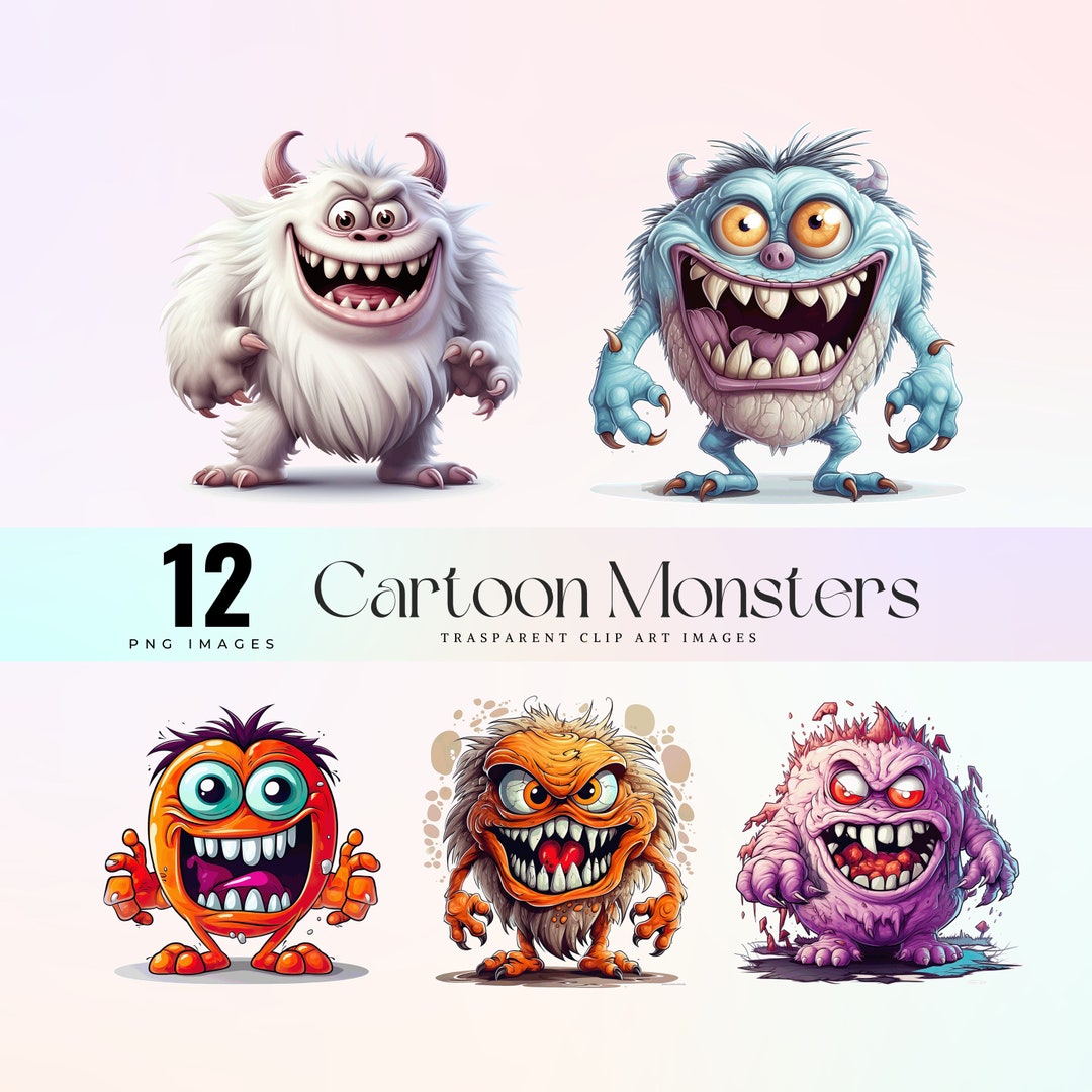 Fun Cartoon Monsters Clip Art, Watercolor Happy Monster Illustration ...