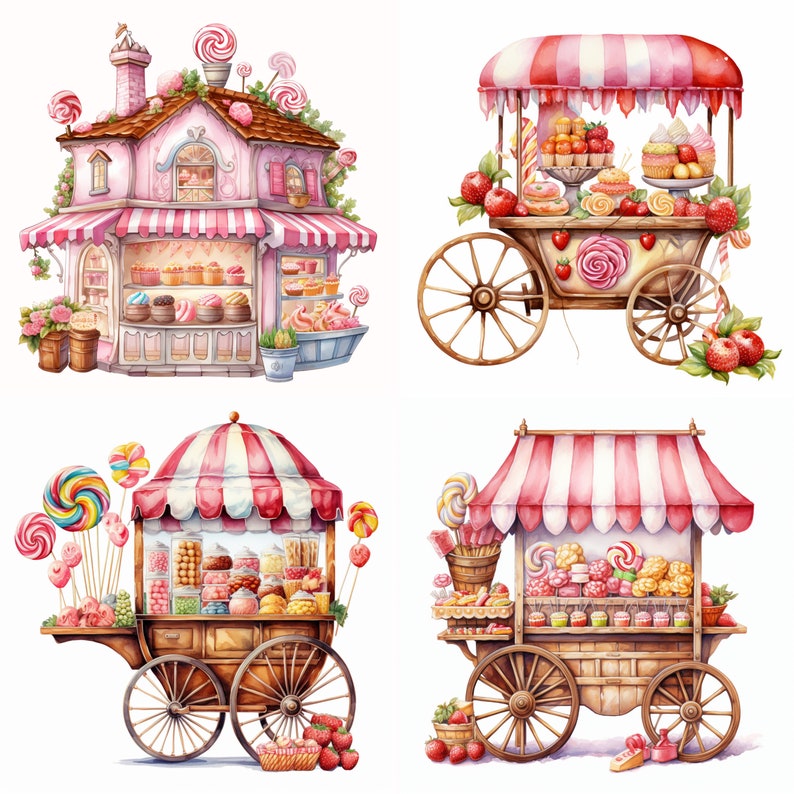 Pink Candy Shop PNG, Watercolor Adorable Candy Shop Storefront ...