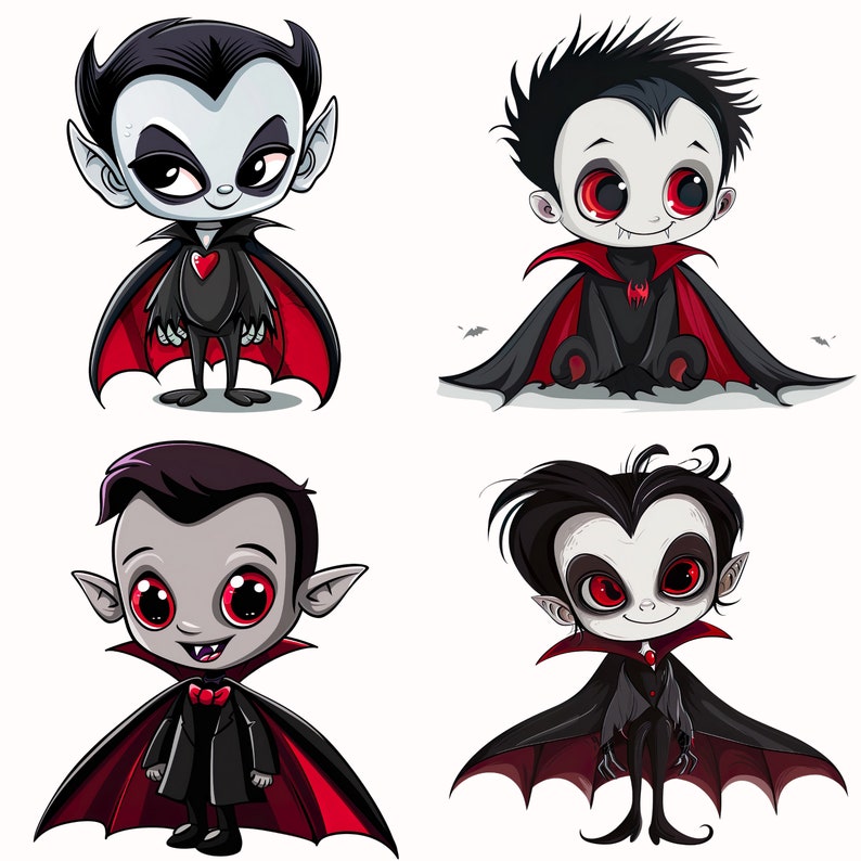 Whimsical Vampire Clip Art, Watercolor Fun Vampire Illustrations PNG ...