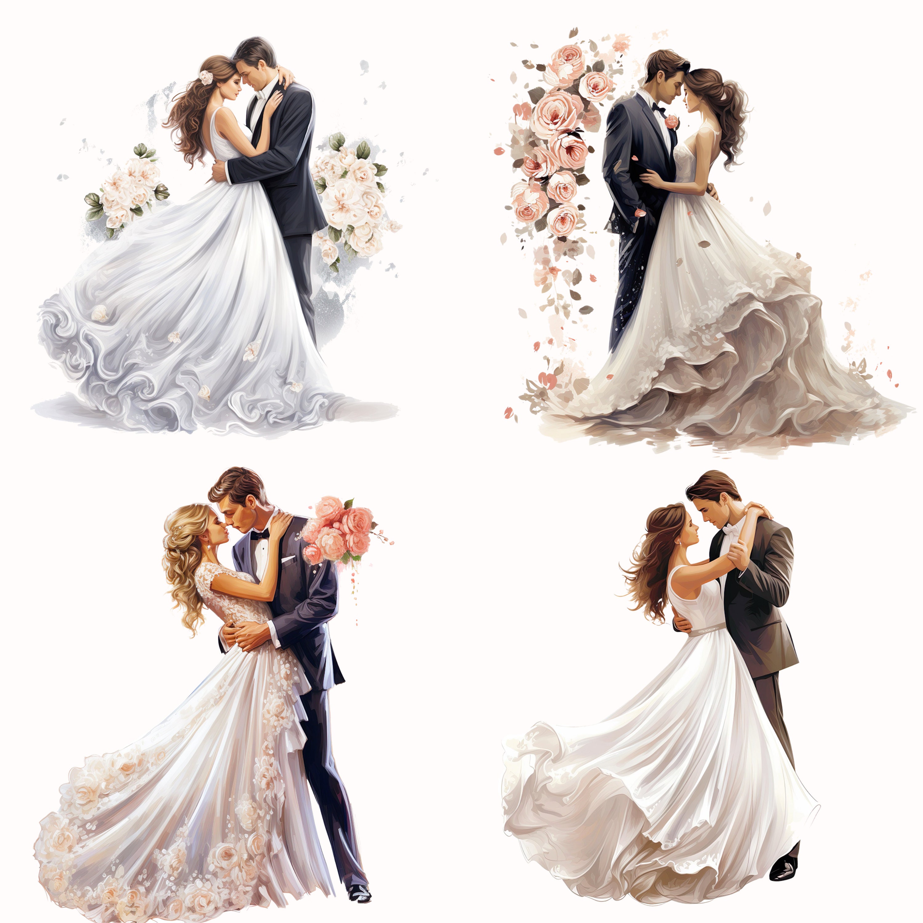 Lovely Wedding Collection Clip Art, Watercolor Romantic Marriage Day ...