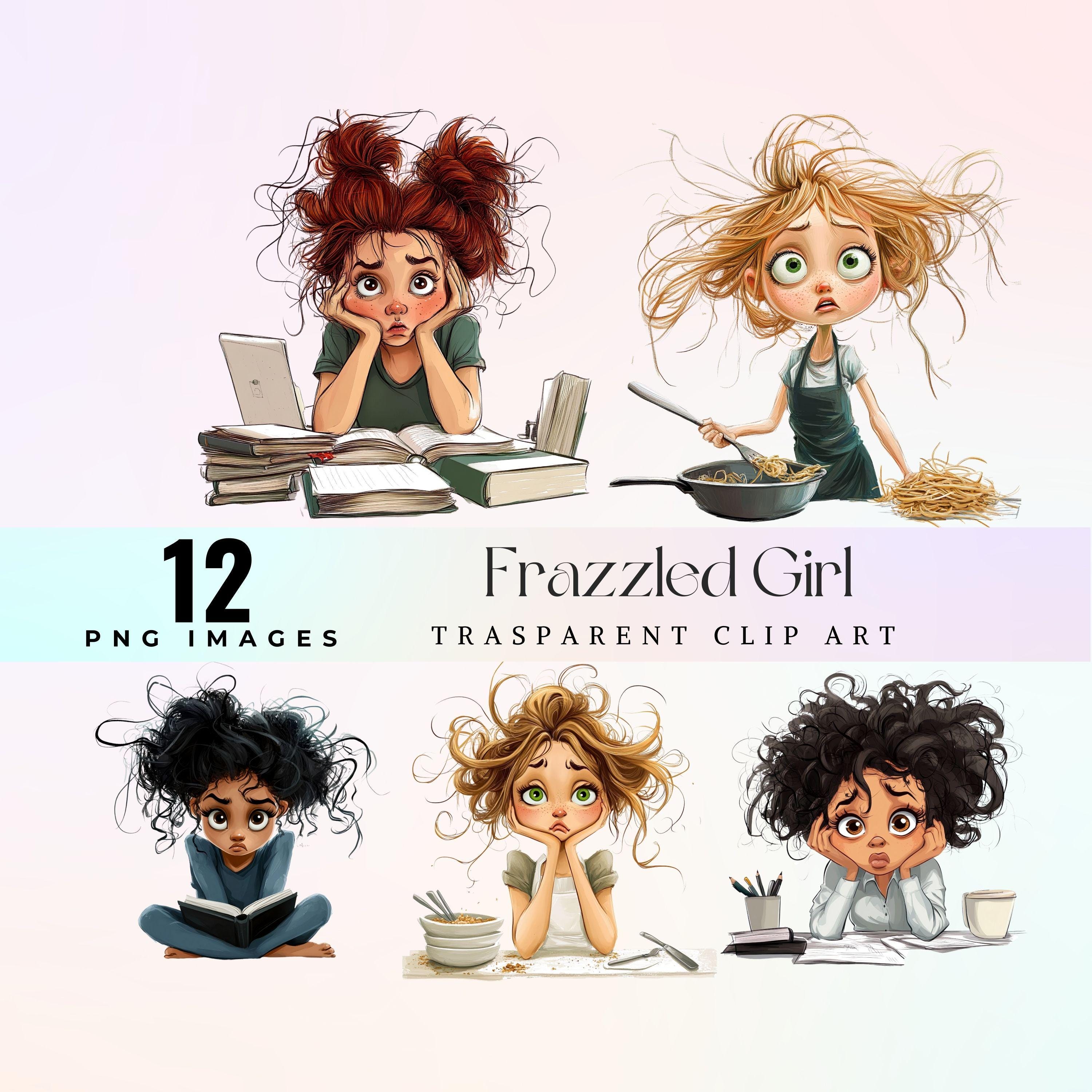 Funny Frazzled Girl Watercolor Clipart: Weary Woman PNG (digital ...