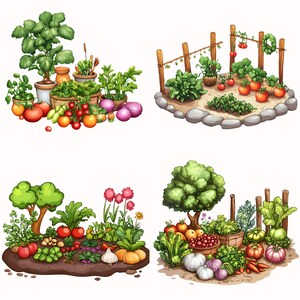 Cute Vegetable Garden Clip Art, Playful Farm Veggies Illustration Png ...