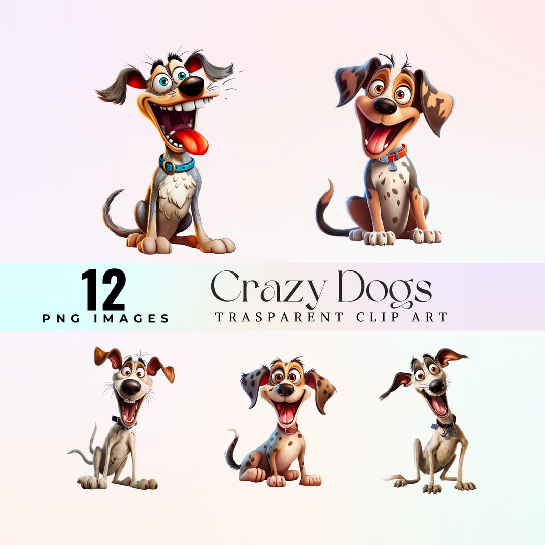 Crazy Dog Clip Art, Eccentric Pet Cartoon Illustration PNG, Silly Doggy ...