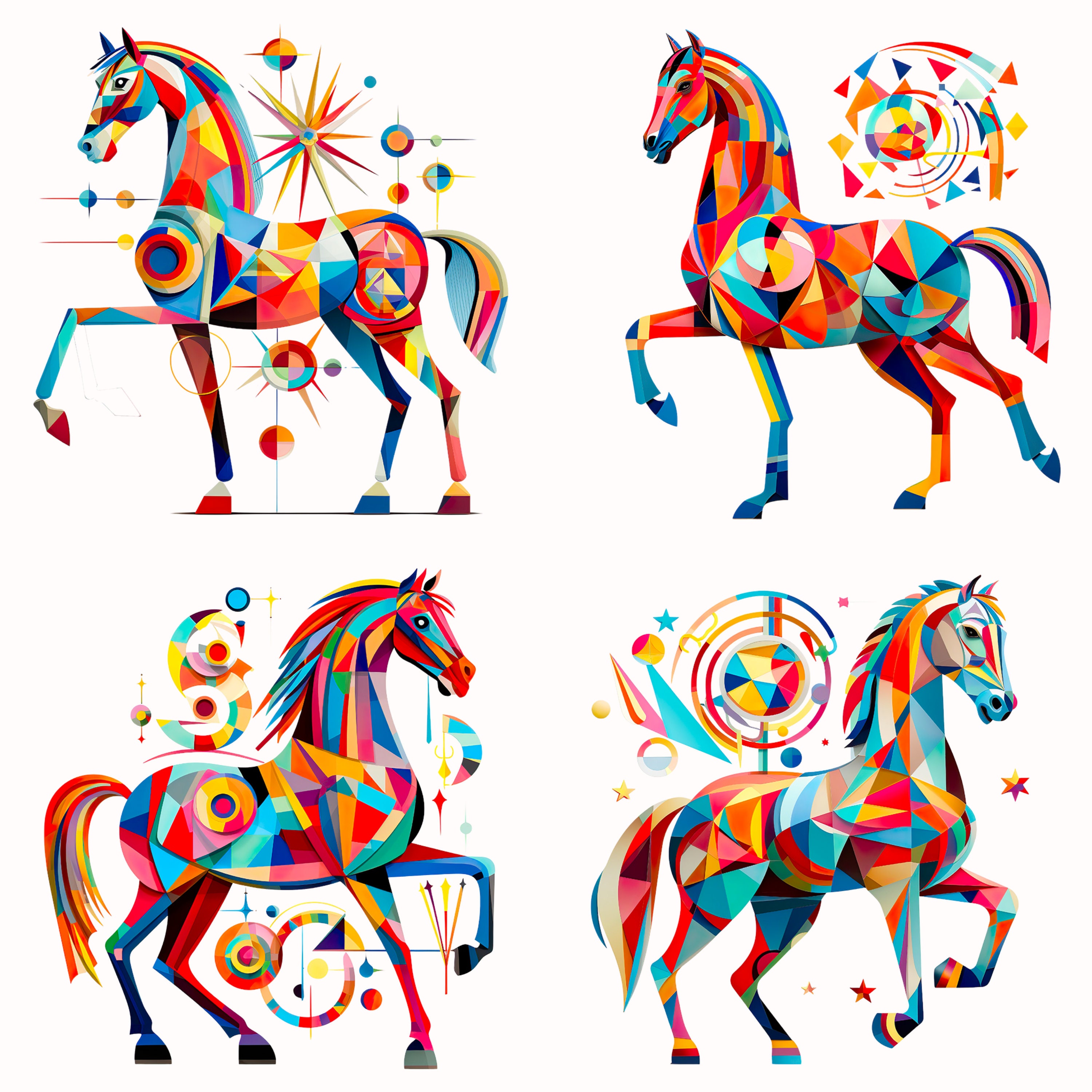 Stylized Horse Clip Art, Watercolor Cute Geometrical Horse Illustration ...