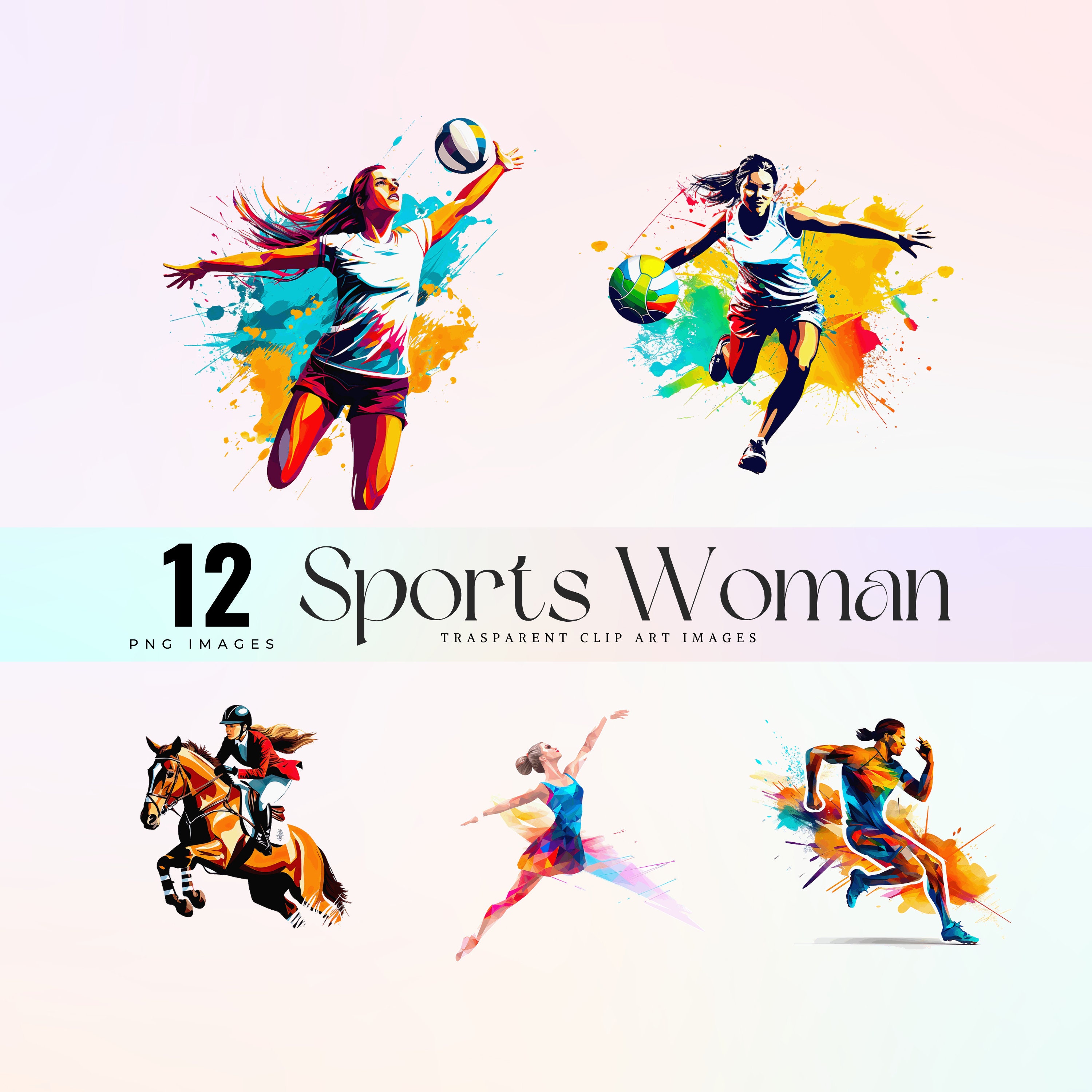 Women Sport Icons Clip Art, Watercolor Lady Athlete Illustration PNG ...