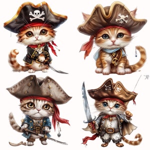 Cute Pirate Cat Clip Art, Watercolor Adorable Eye Patch Kitten ...