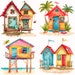 Whimsical Beach Hut Clip Art, Watercolor Quirky Beach Shack ...