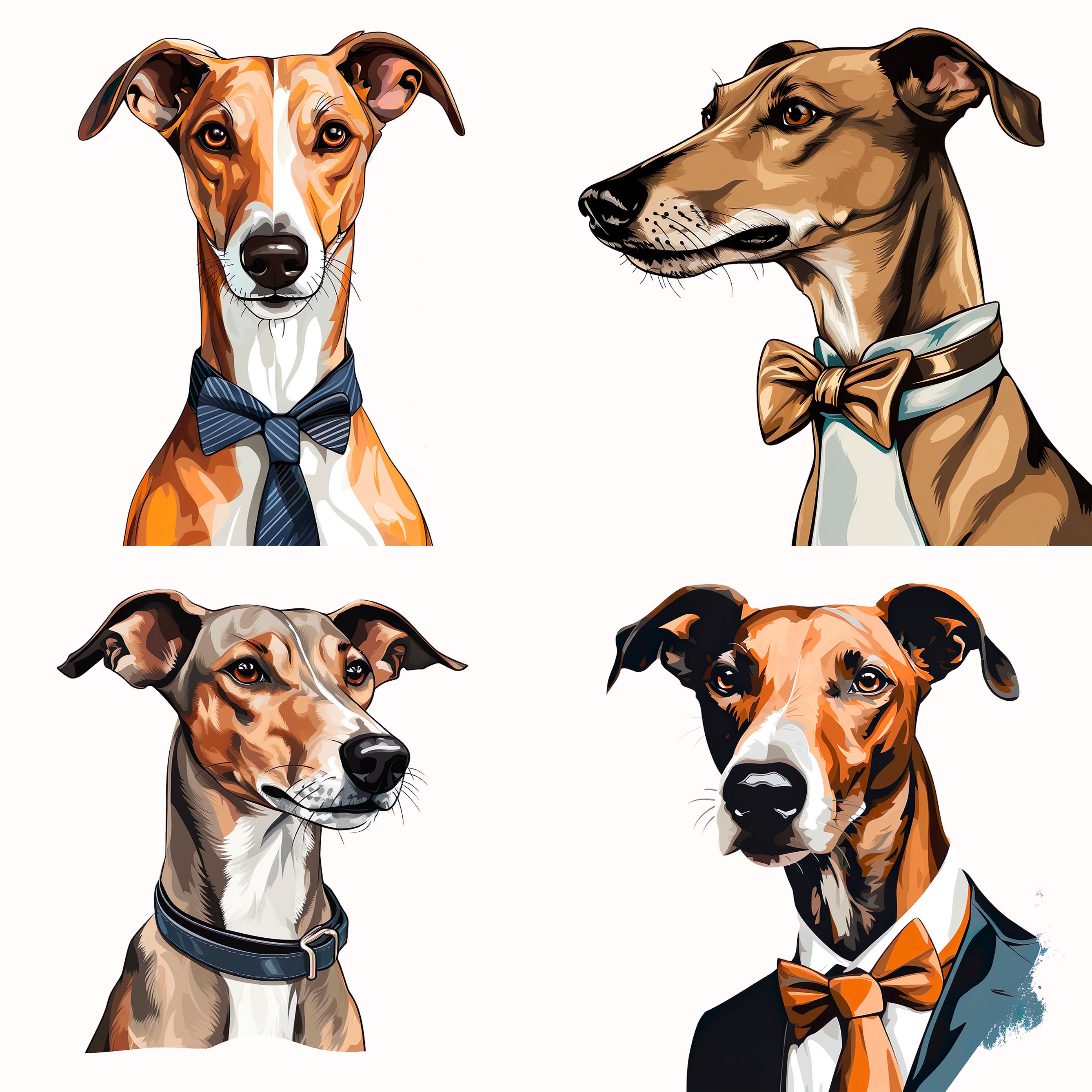 Cute Greyhound Breed Portrait Clip Art Elegant Galgo - Etsy